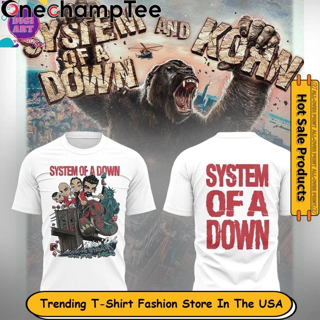 Official Limited Edition Tour 2025 SOAD x Korn White Two Sided T-Shirt ...